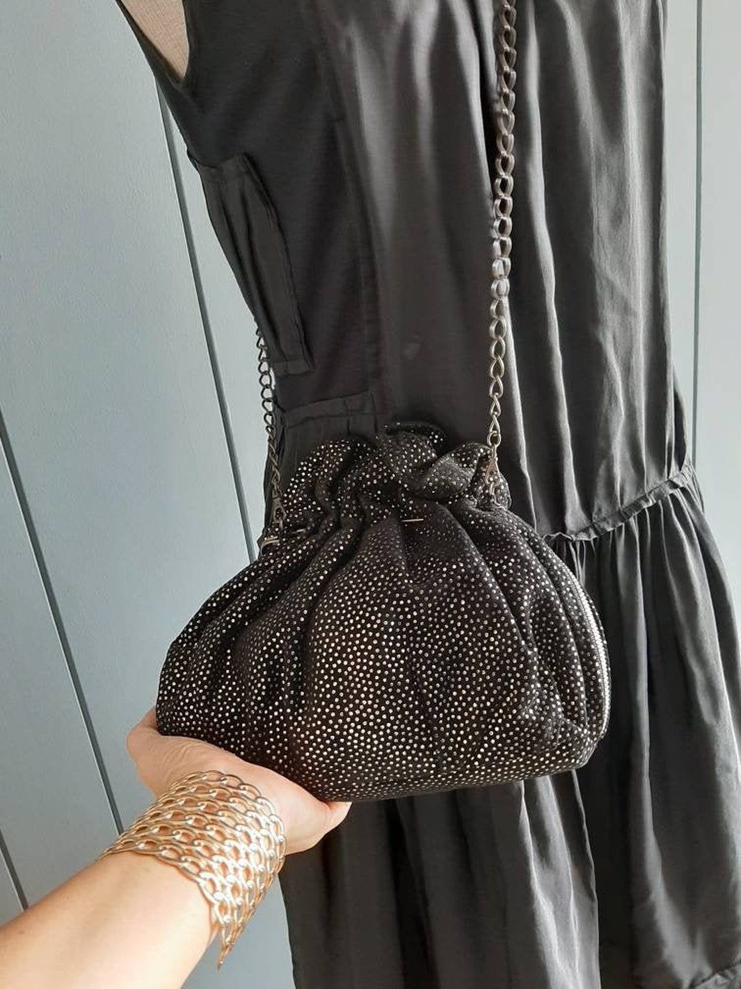 Retro Theory - 80s Disco Purse Pouch Suede Leather - Shoulder Chain ...
