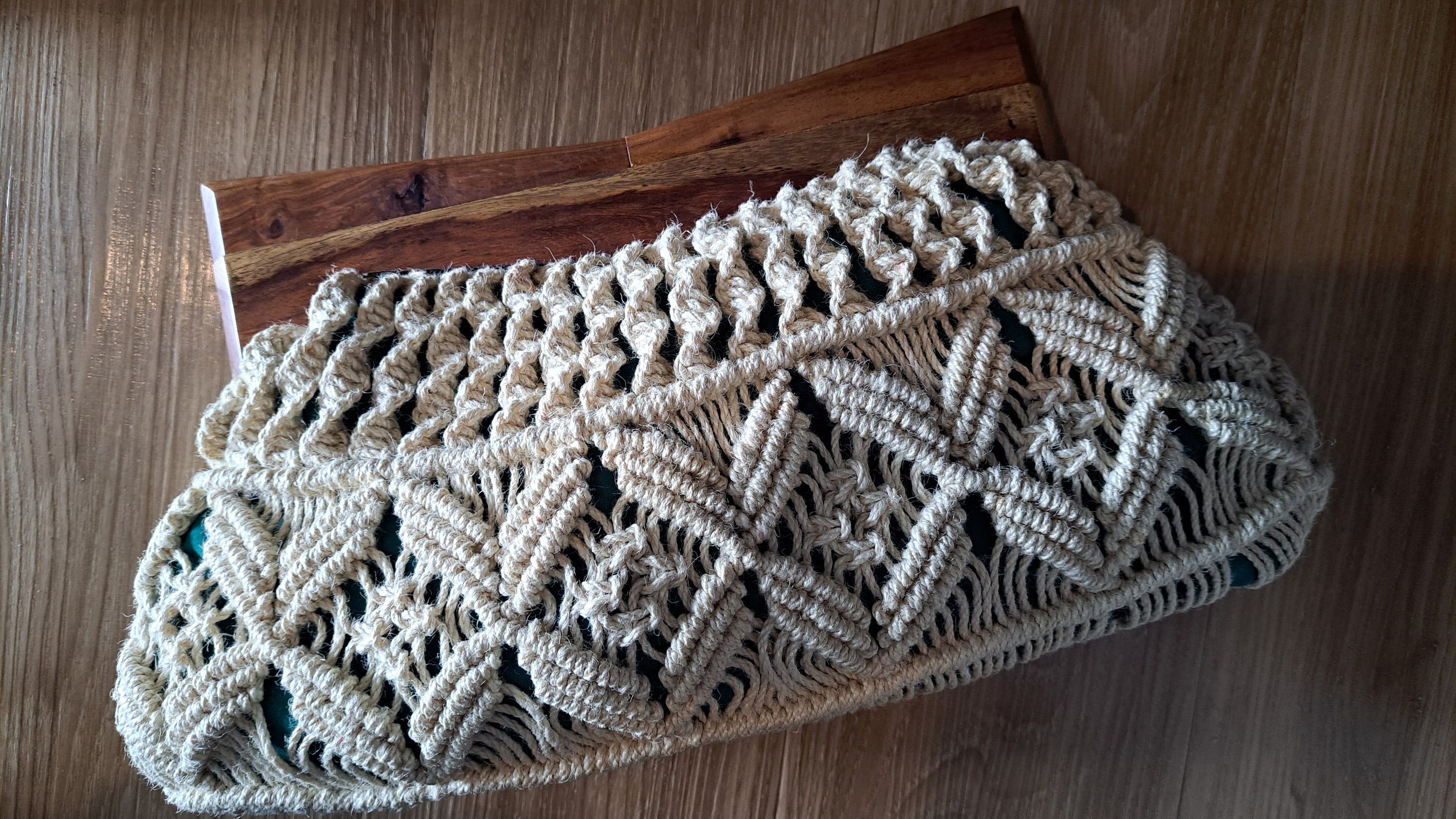Vintage Macrame Clutch Wooden Closure Eco Friendly Clutch Eco Friendly ...