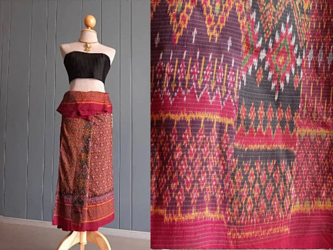 Thai Dress - Thai Silk Sarong - OOAK Asian Textile - Vtg Thai Mudmee ...