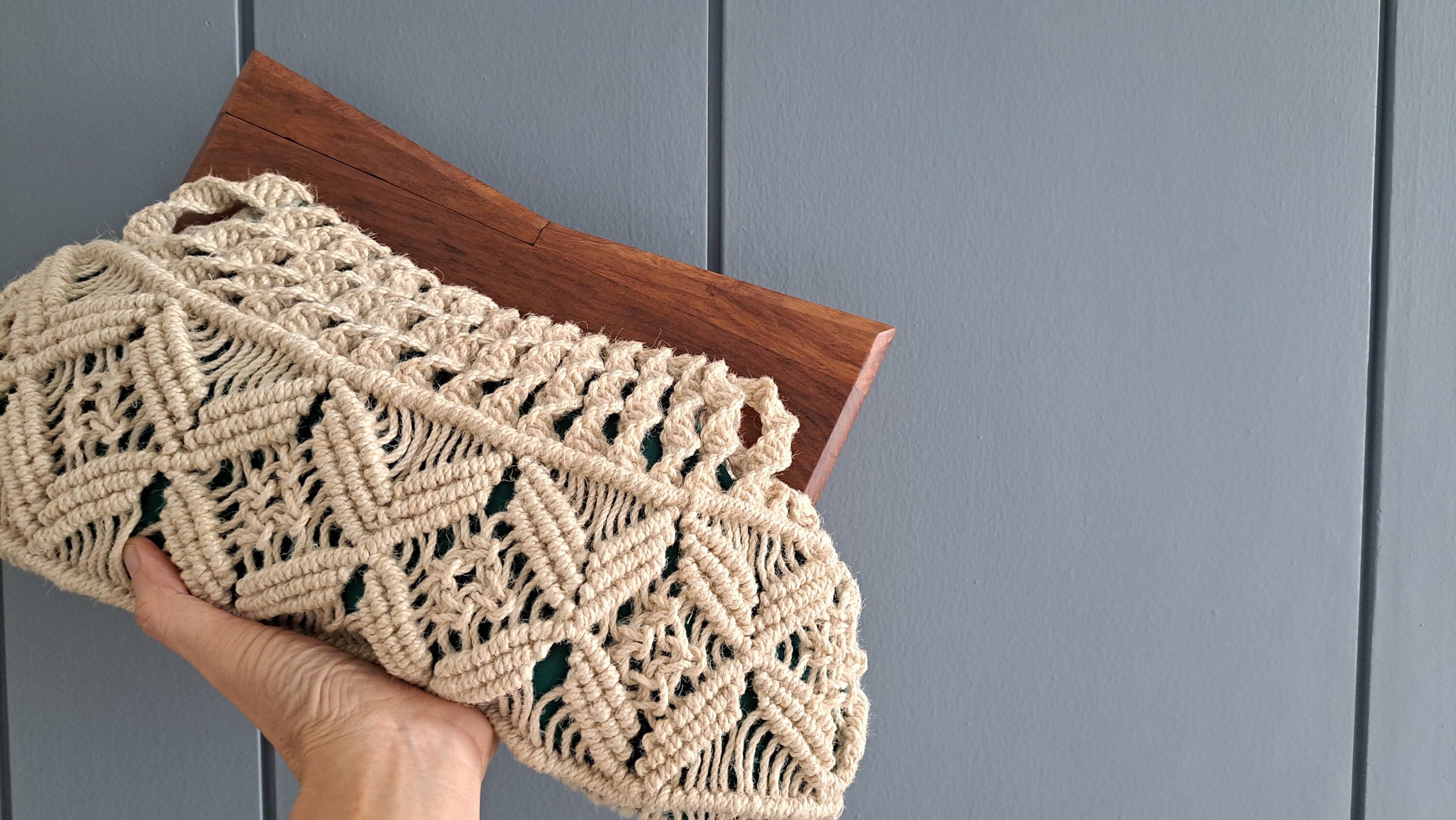 Vintage Macrame Clutch Wooden Closure Eco Friendly Clutch Eco Friendly ...
