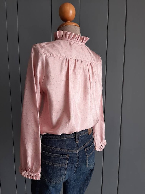 S-M - 70s Vintage Ruffle Pleated Blouse - Pink Retro … - Gem