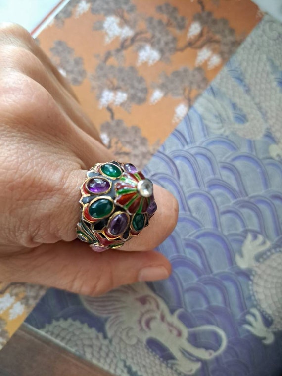 Unisex Boho Vintage Semi Precious Stone Cluster Ring … - Gem