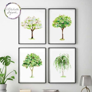 Green Tree Prints Set of 4 Tree Watercolors Green Wall Art - Etsy