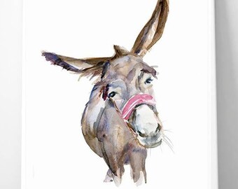 Watercolor donkey | Etsy