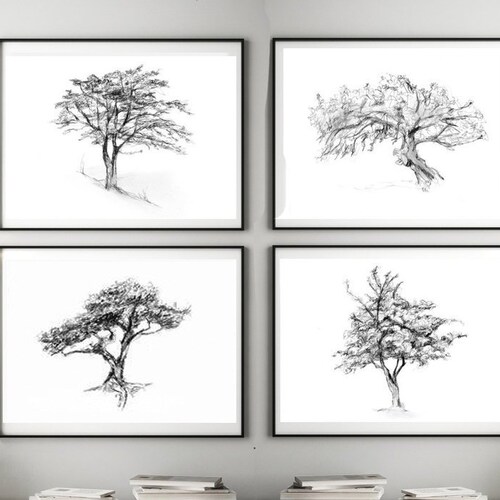 Tree Art Set of 4 Tree Drawings Giclee Prints Tree Wall - Etsy