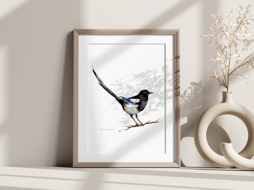 Magpie Art Print Magpie Bird Watercolor Painting Zen Art Minimalistic ...