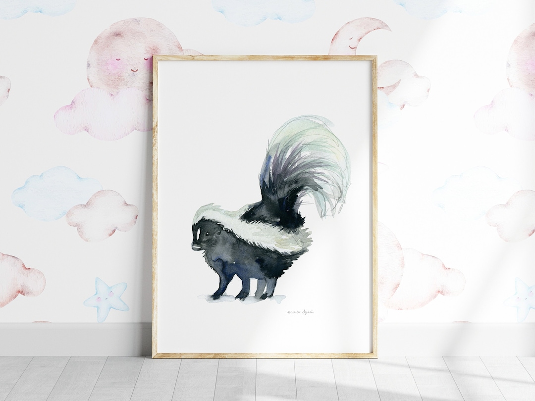 Skunk Art Print Skunk Decor Nursery Watercolor Painting American Animal ...