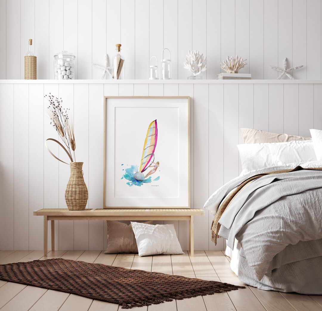 Windsurfer Watercolor Art Print – Coastal Surf Girl Wall Art - Etsy