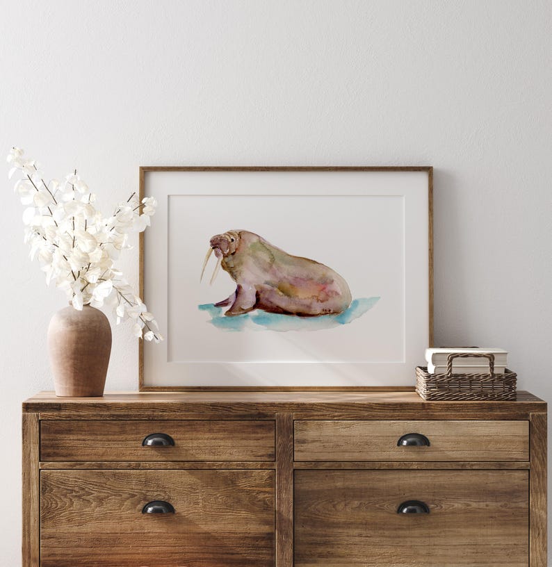 Walrus Watercolor Painting Art Print, Arctic Nursery Decor - Etsy