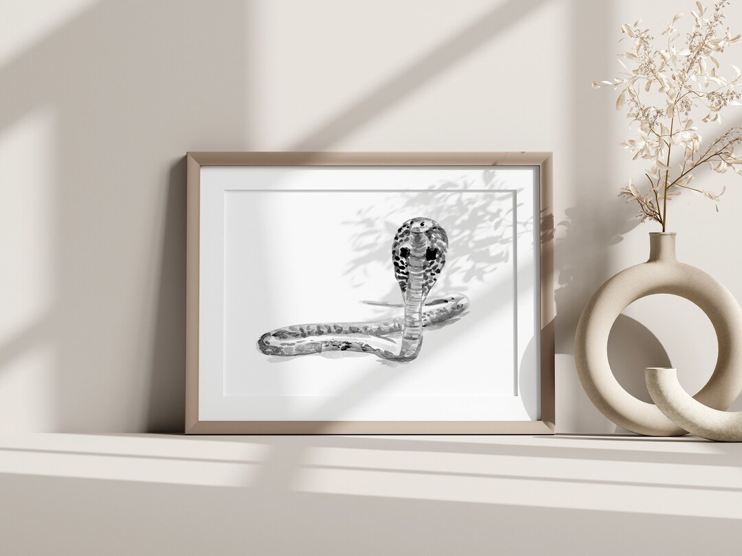 Cobra Snake Art Print Chinese Zodiac Snake Black Ink Painting Snake ...