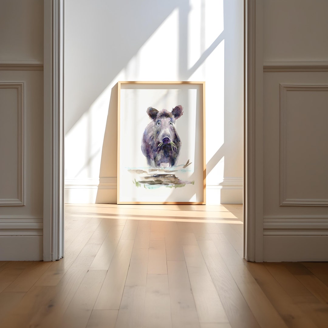 Wild Boar Art Print Feral Pig Watercolor Painting Forest Animal Hunting ...