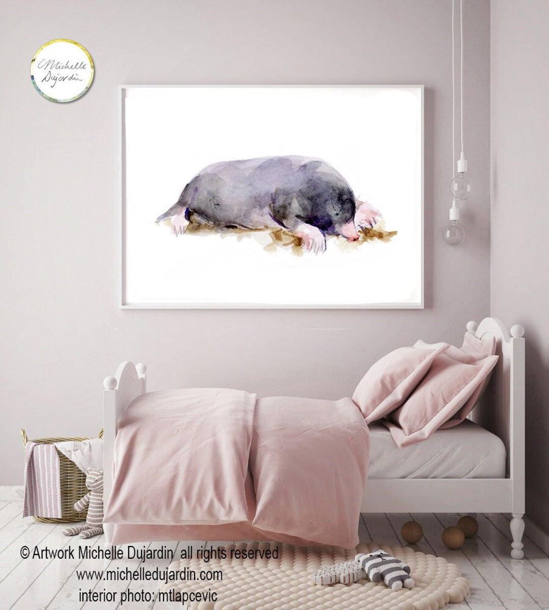 Mole Watercolor Painting, Mouldwarp Art, Blue Purple Black, Fine Art ...