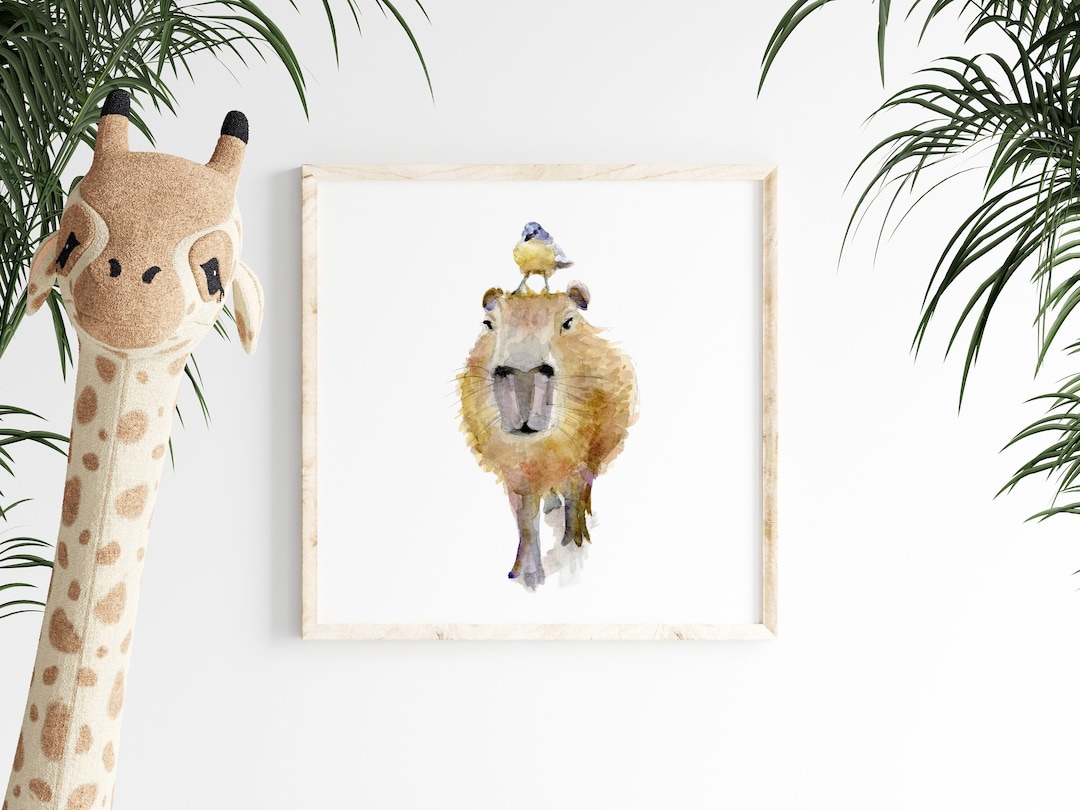 Capybara Art Print Capybara With Bird Watercolor Painting Funny Animal ...