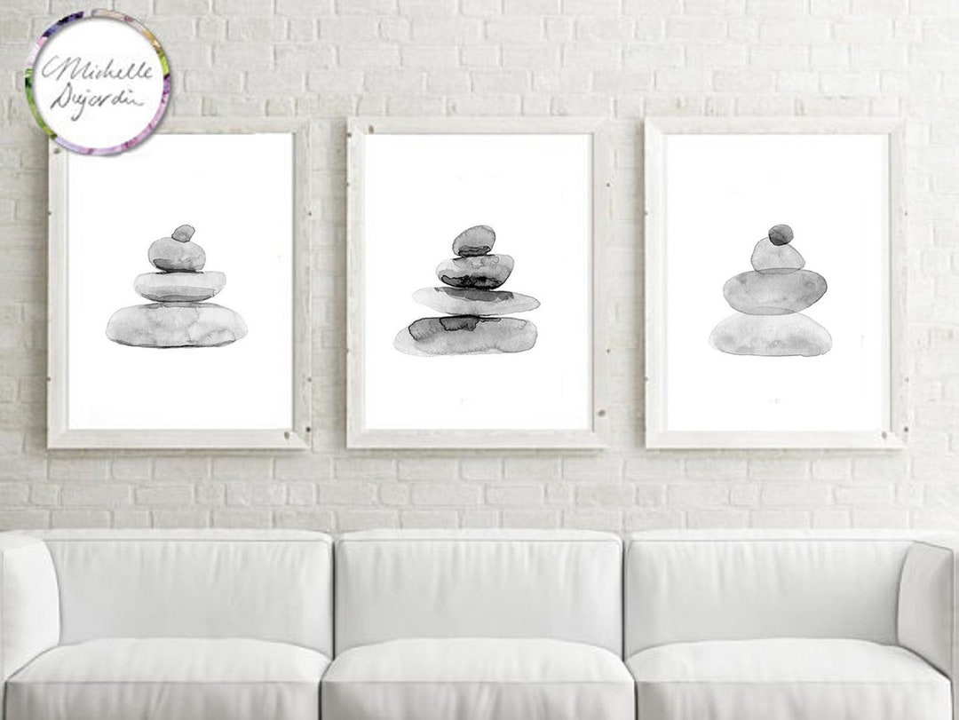 Zen Pebbles Art, Zen Paintings, Stapled Stones, Zen Stones, Grey White ...