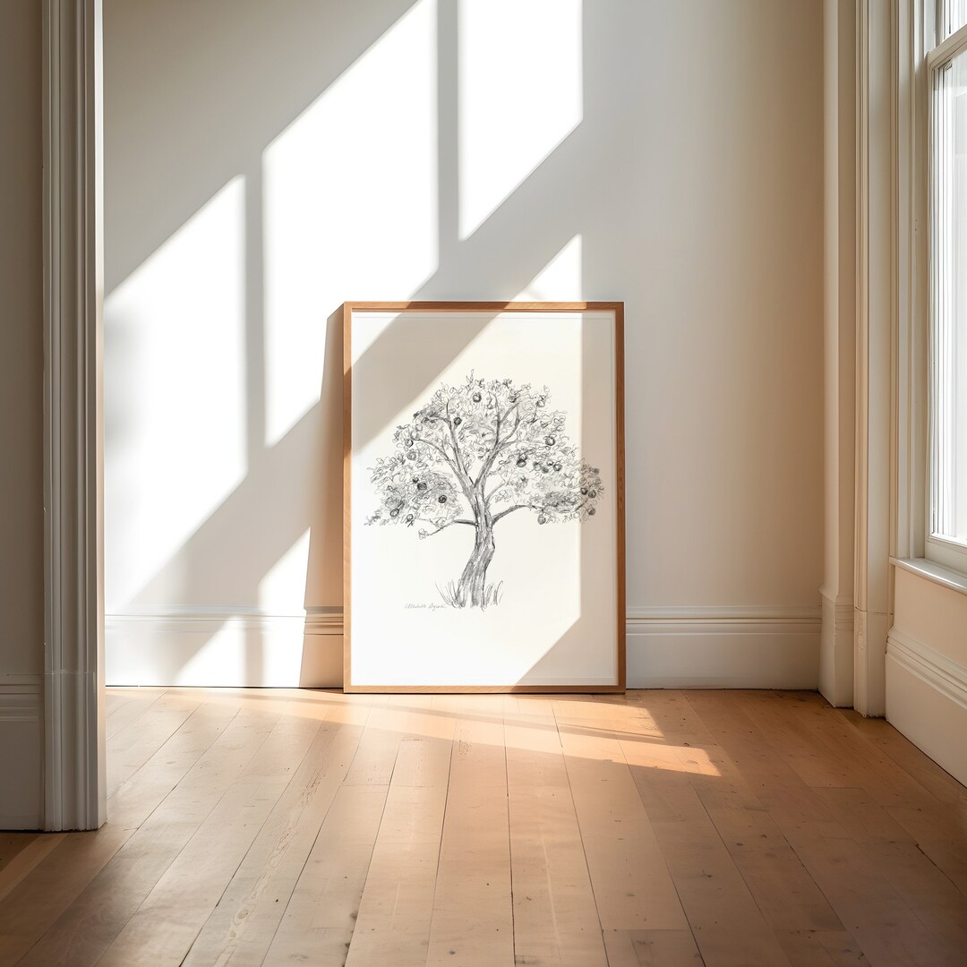 Apple Tree Art Print Pencil Sketch Tree Black Grey Tree Decoration ...