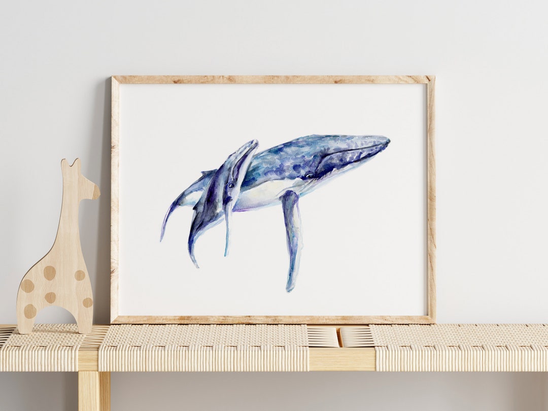 Humpback Whale Art Mother and Baby Whale Watercolor Painting Whale ...