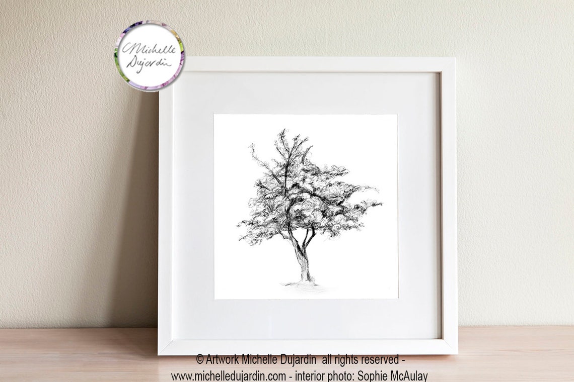 Boom tekening in grijs zwart wit boom schets door Michelle | Etsy Nederland