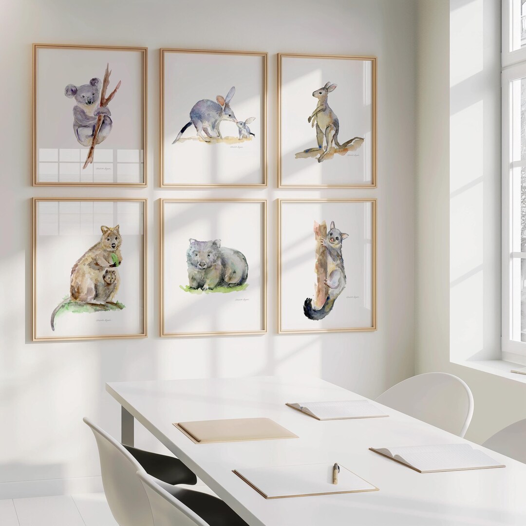 Australian Animal Art Prints Set of 6 Marsupial Paintings Bilby Wombat ...