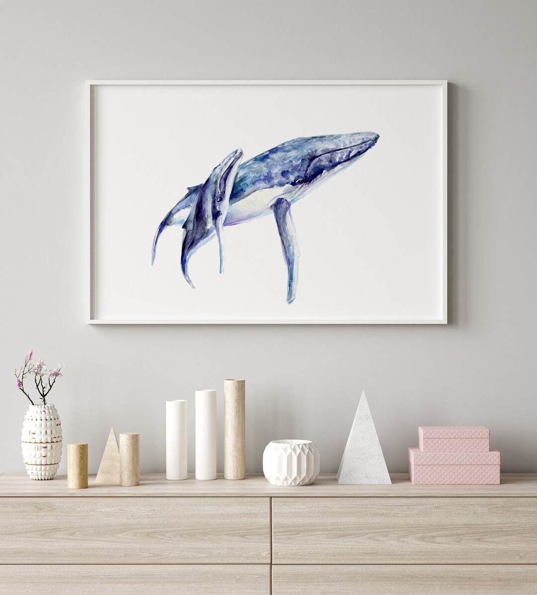 Humpback Whale Art Mother and Baby Whale Watercolor Painting Whale ...