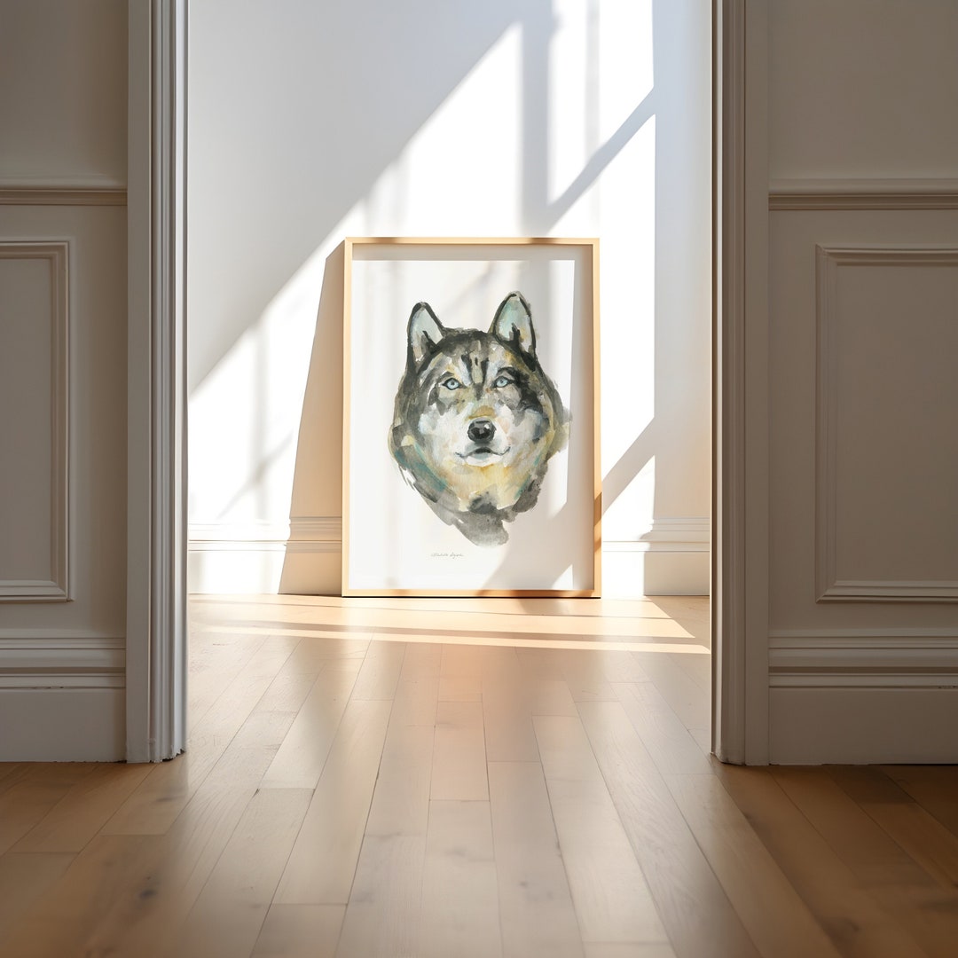 Grey Wolf Art Print Wolf Watercolor Painting Wolf Face Wall Art Wolf ...