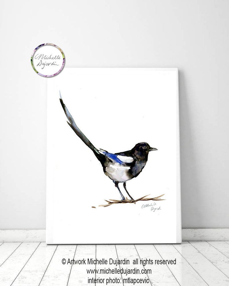 Magpie Art Magpie Watercolor Painting Giclee Print Zen | Etsy