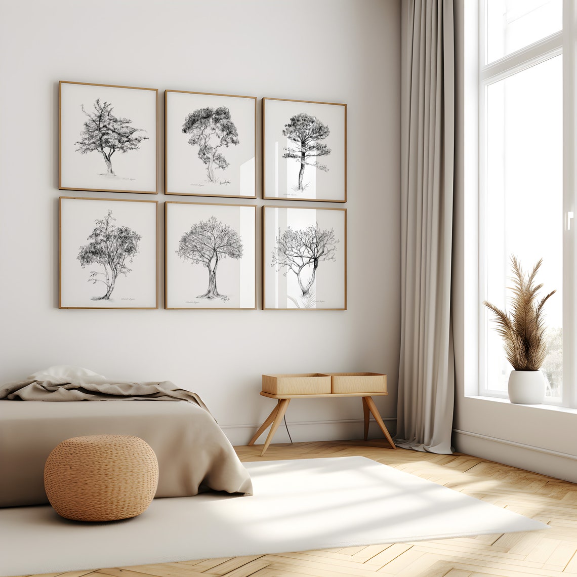 Tree Pencil Drawings Art Print Set, Grey Botanical Wall Decor - Etsy