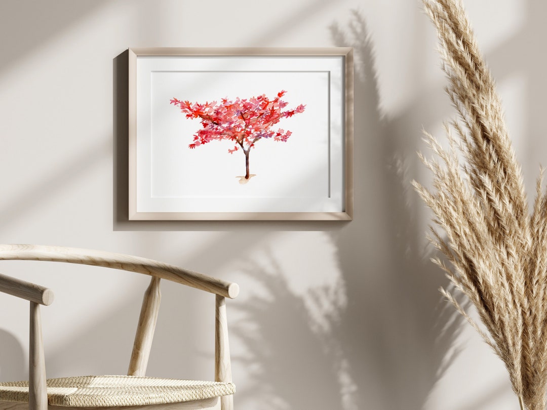 Japanese Maple Tree Art Print Maple Watercolor Painting Red Wall Art ...