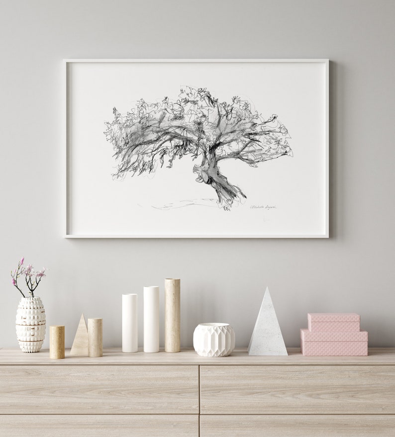 Cork Oak Tree Art Print, Minimalist Pencil Drawing - Etsy