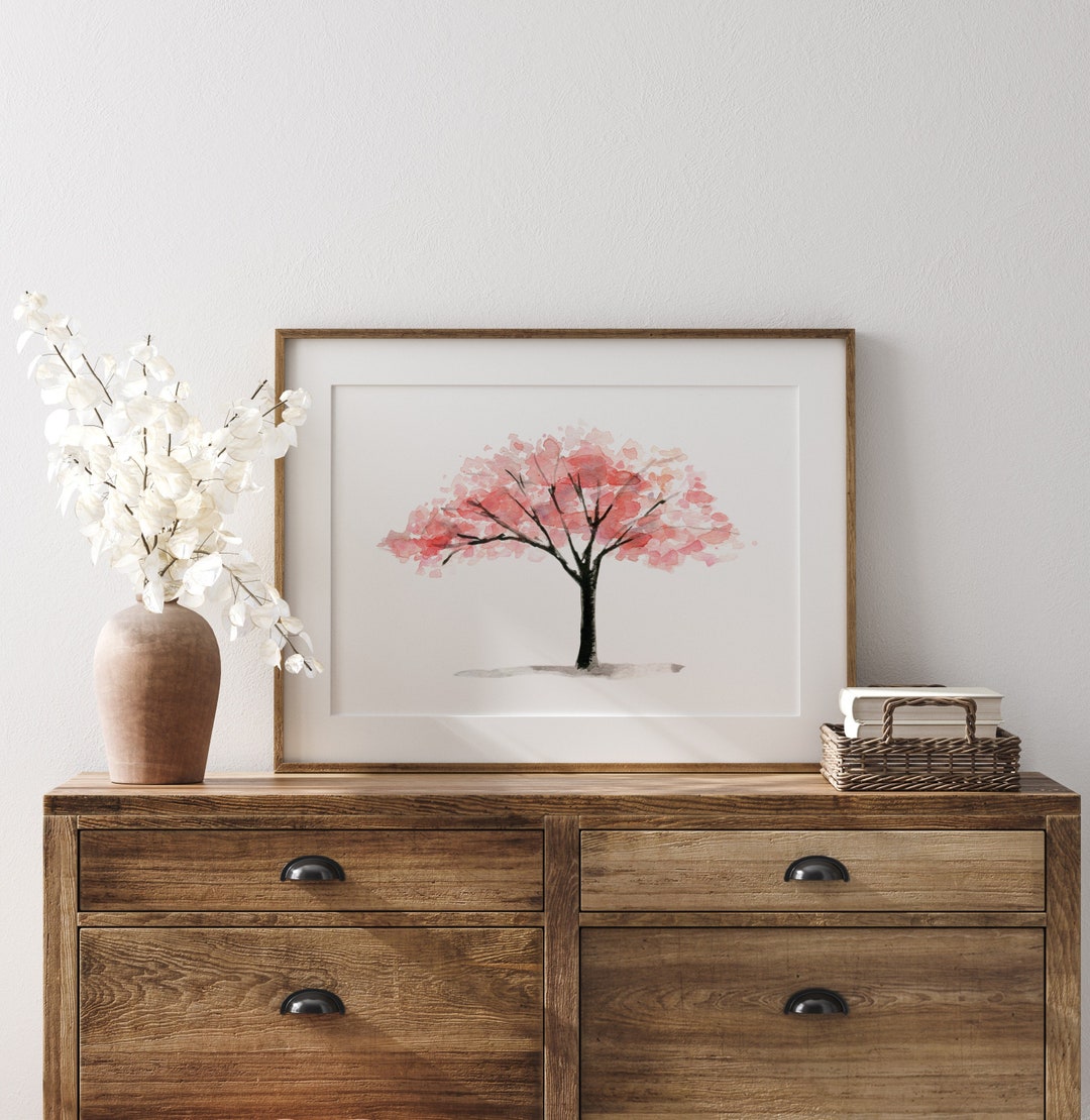 Coral Pink Tree Art Tree Watercolor Painting Fine Art Print - Etsy