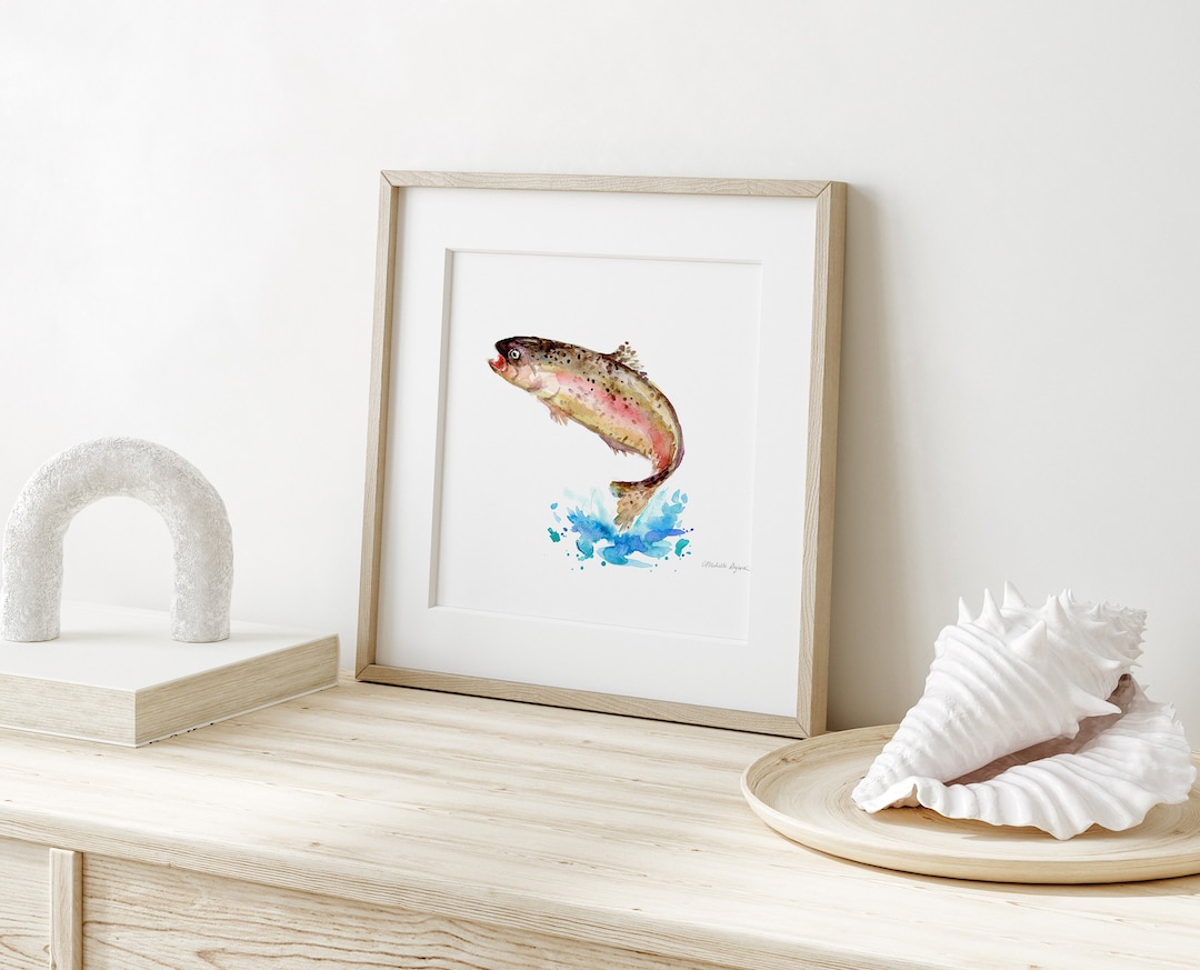 Rainbow Trout Print Trout Watercolor Painting Jumping Fish Painting ...