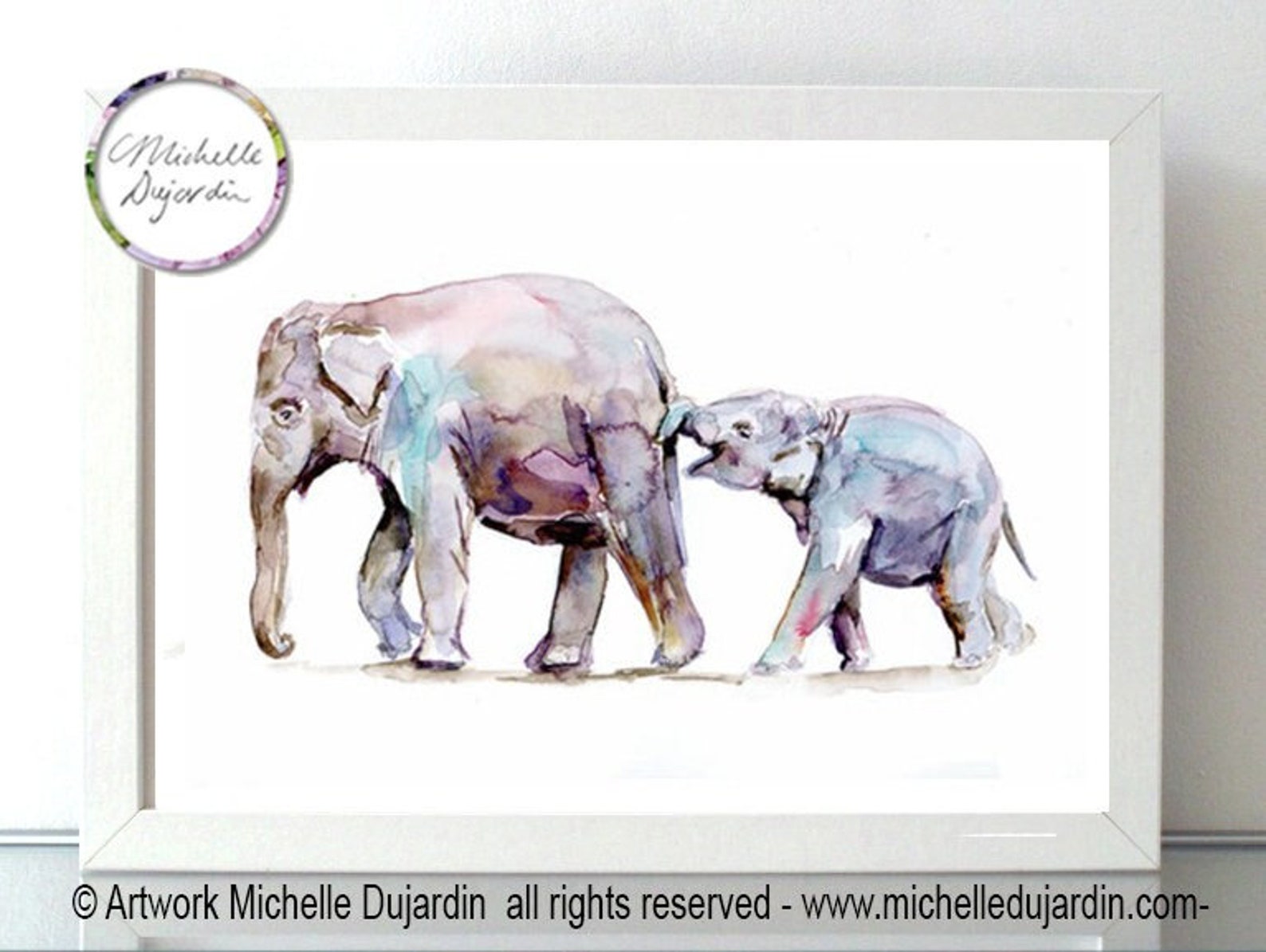 Mother and Baby Elephant Watercolor Painting Fine Art Nursery - Etsy