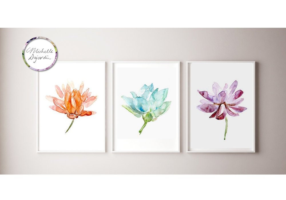 Lotus Paintings in Grey Tones Black and White Flowers Grey | Etsy