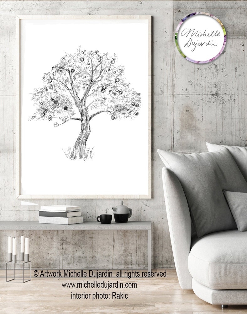 Apple tree art pencil drawing of an apple tree tree wall | Etsy