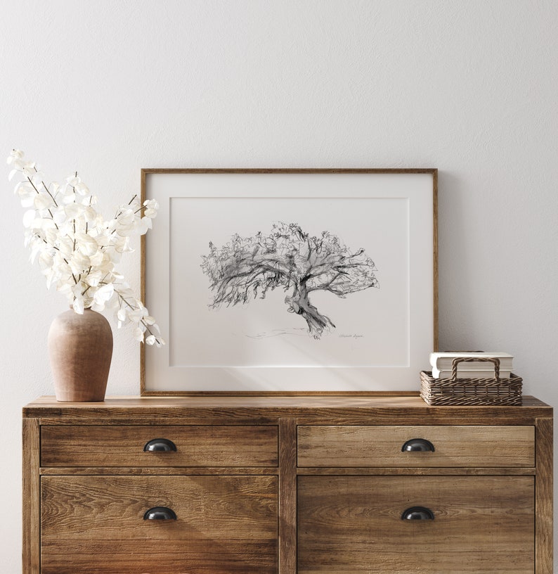 Cork Oak Tree Art Print, Minimalist Pencil Drawing - Etsy