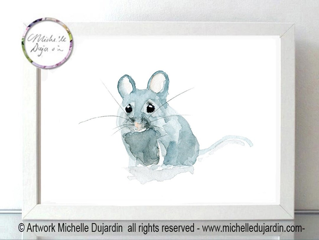 Mouse Art Cute Mouse Watercolor Painting Art Print Blue - Etsy