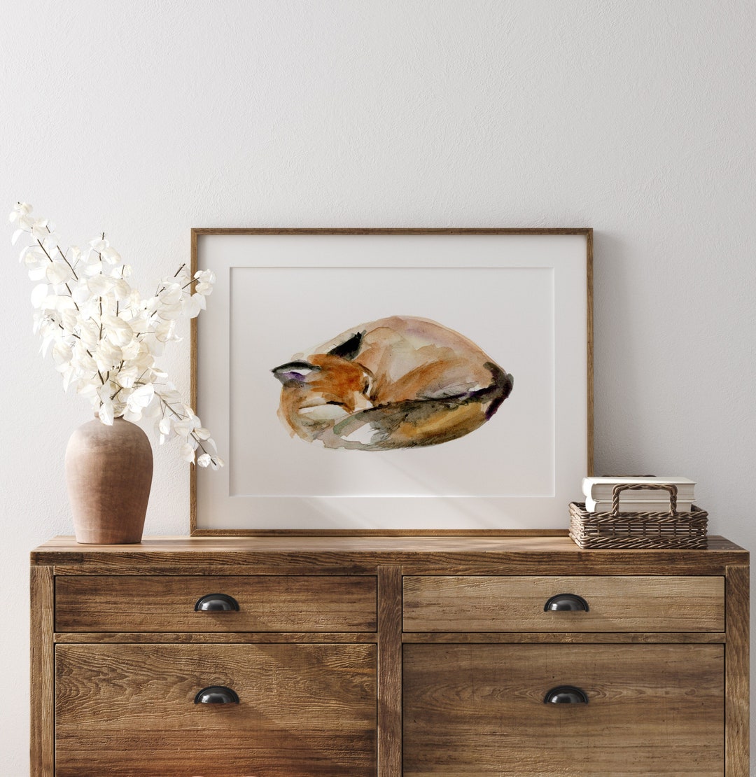 Sleeping Fox Art Print Fox Watercolor Painting Fox Watercolour ...