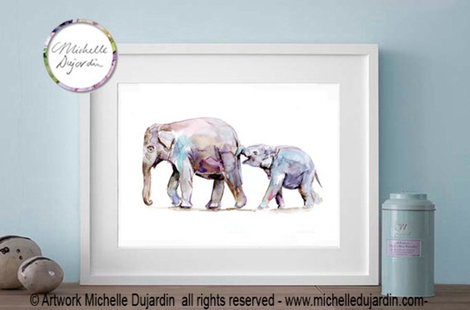 Mother and Baby Elephant Watercolor Painting Fine Art Nursery - Etsy