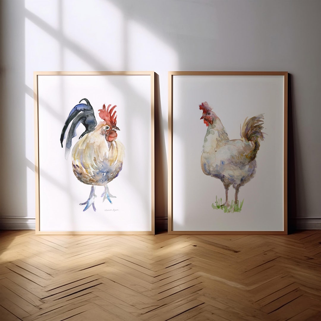 Rooster Chicken Art Print Set of 2 Chicken Watercolor Paintings Rooster ...