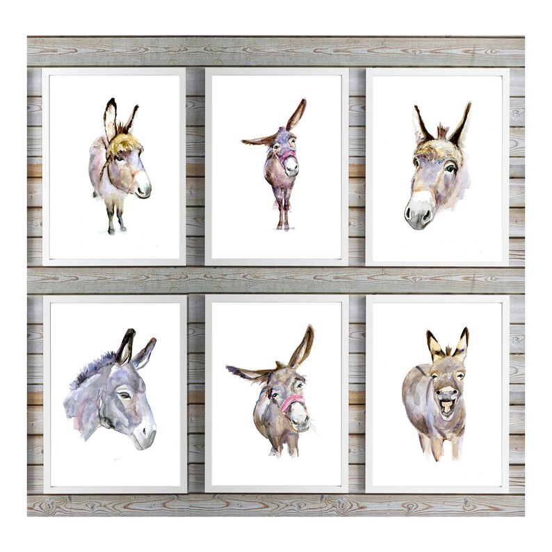 Ezel kunst 6 prints voor ezel fans ezeltjes aquarel | Etsy