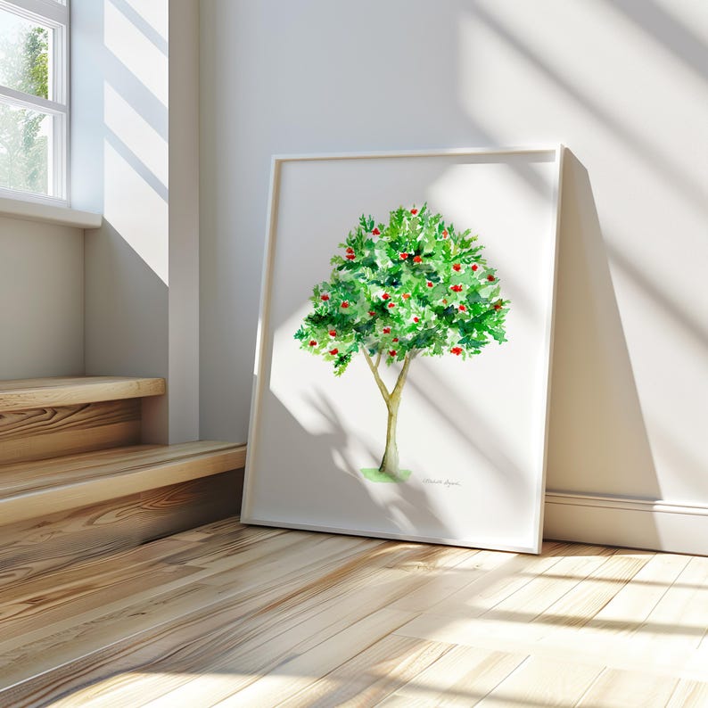Rowan Tree Watercolor Art Print, Red Berry Tree Wall Decor - Etsy