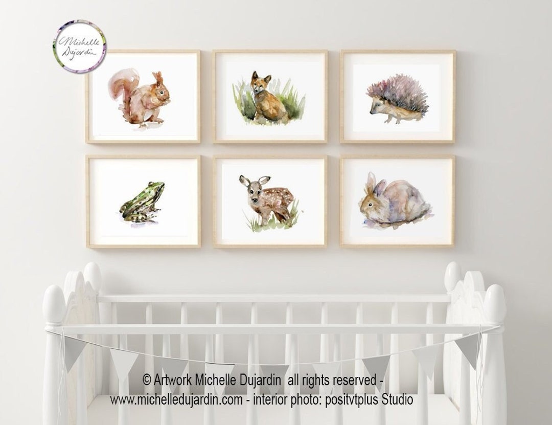 Forest Animal Art Prints Baby Animal Watercolor Paintings Squirrel Fox ...