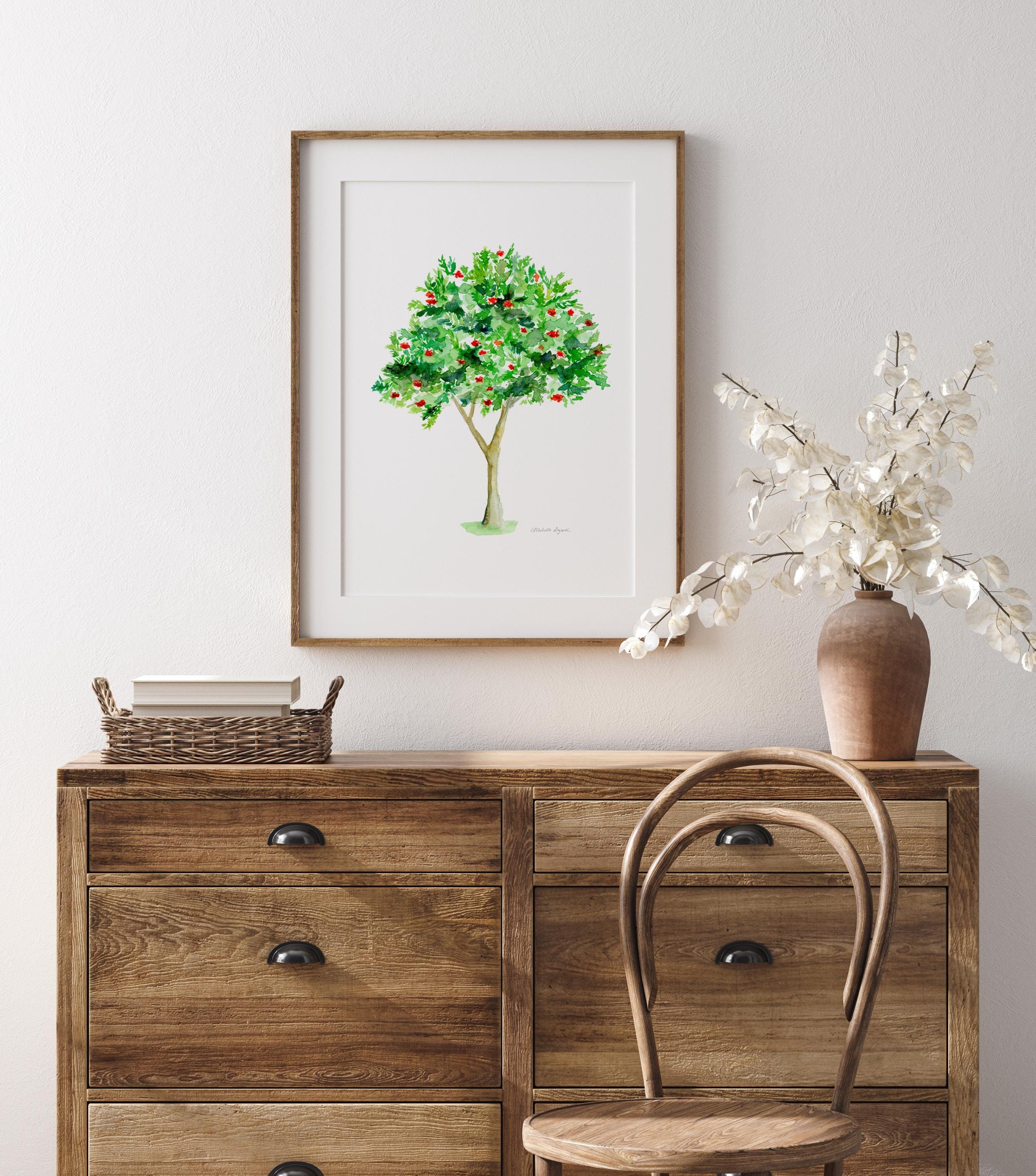 Rowan Tree Watercolor Art Print, Red Berry Tree Wall Decor - Etsy