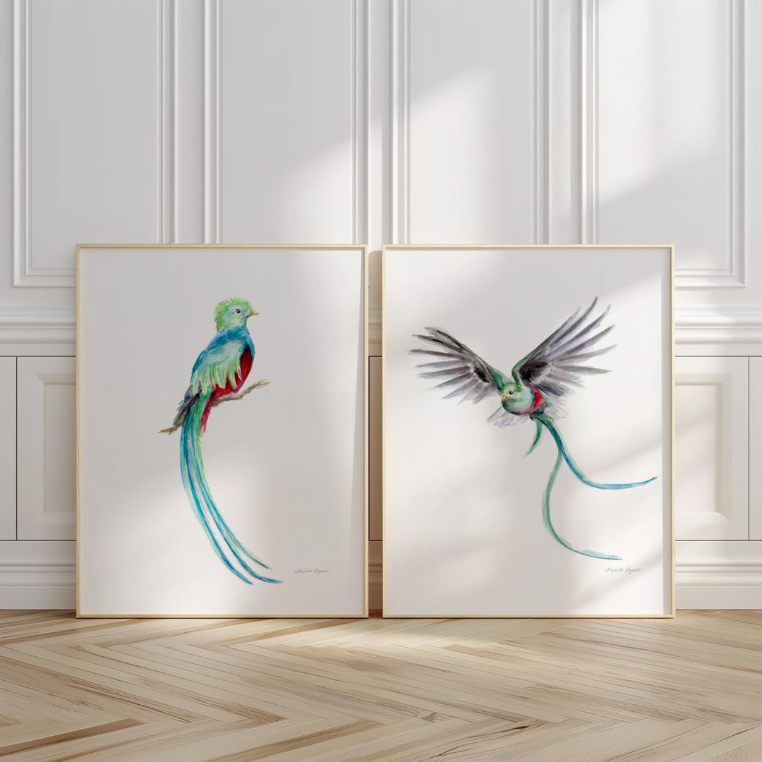 Set of 2 Resplendent Quetzal Bird Prints | Watercolor Tropical Bird ...