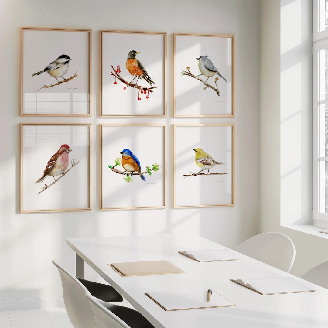 American Birds Art Prints Set of 6 Bird Paintings American Robin ...