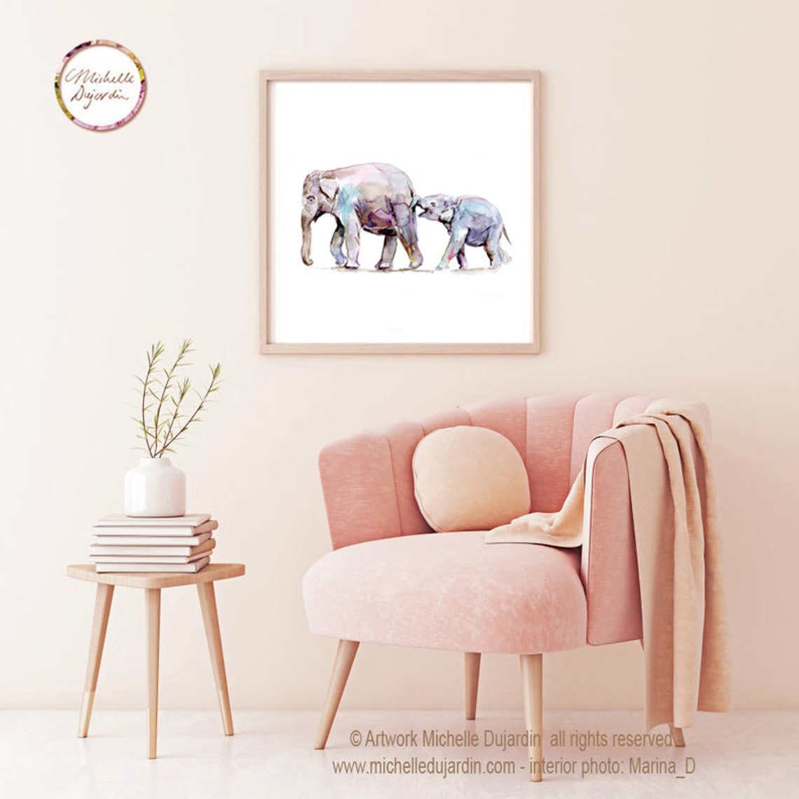 Mother and Baby Elephant Watercolor Painting Fine Art Nursery - Etsy