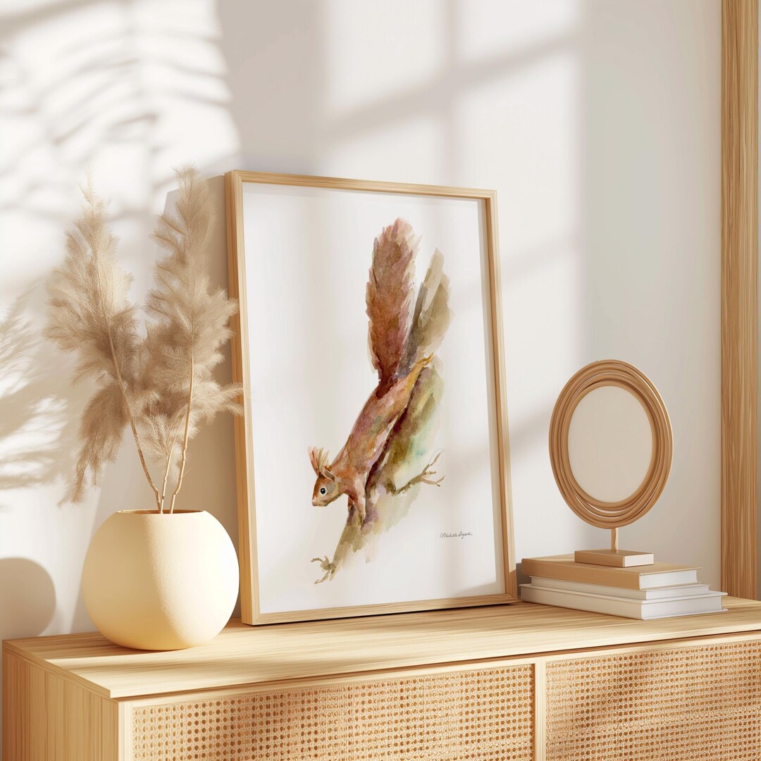 Squirrel Art Print Squirrel Watercolor Painting Squirrel Decoration Forest Animal Poster Nursery ...