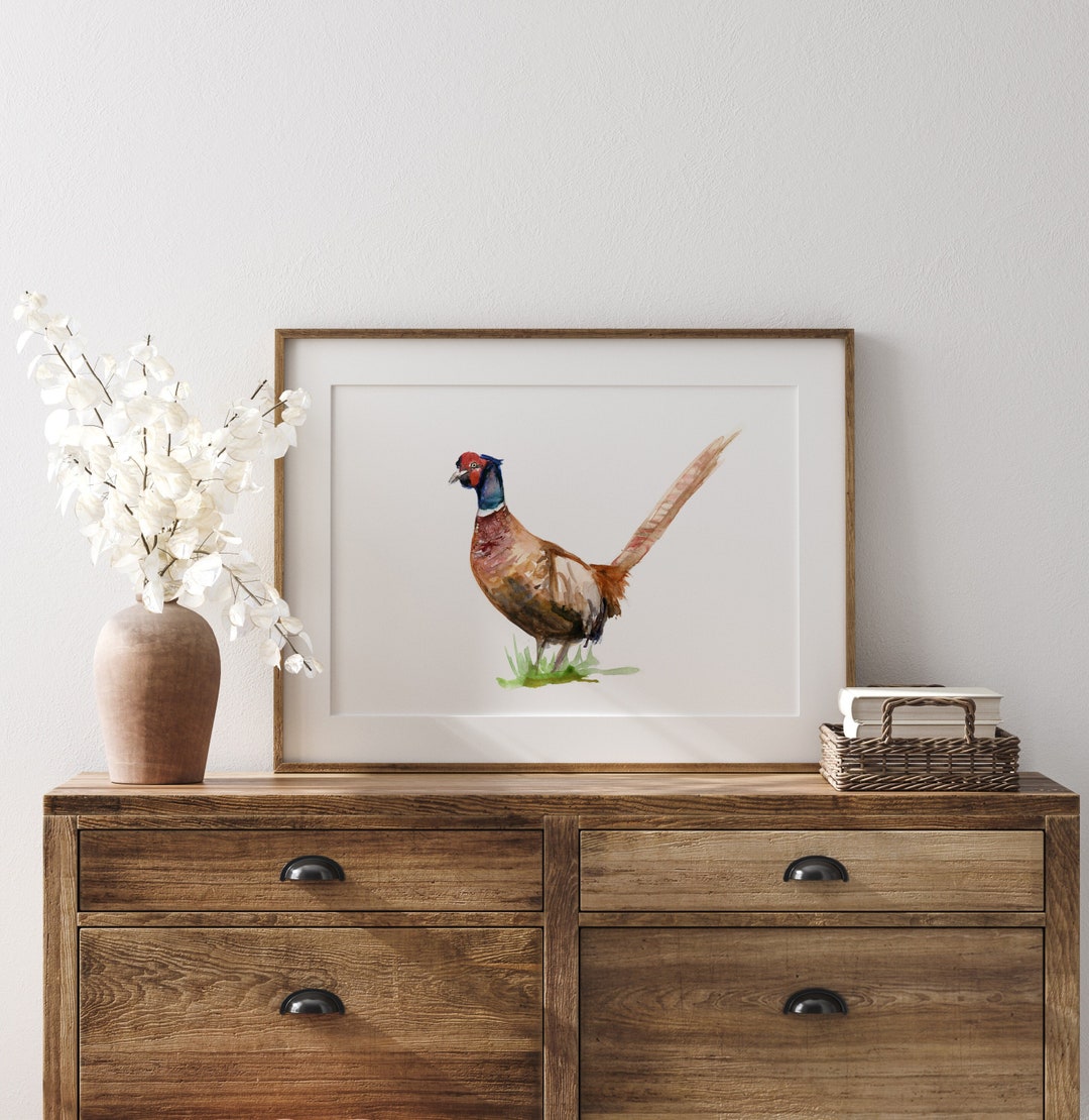Pheasant Watercolor Painting Game Bird Art Print Bronze Brown Wall Art ...