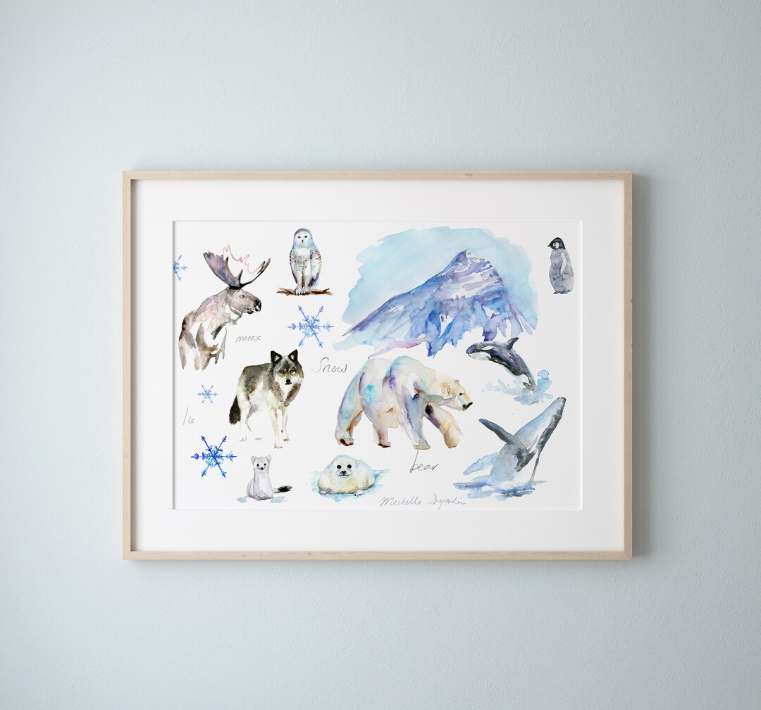 Winter Animals Art Print Arctic Nursery Animal Watercolor Painting ...