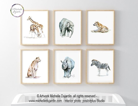 zebra African Animal print set lion rhino Art elephant Africa Nursery ...