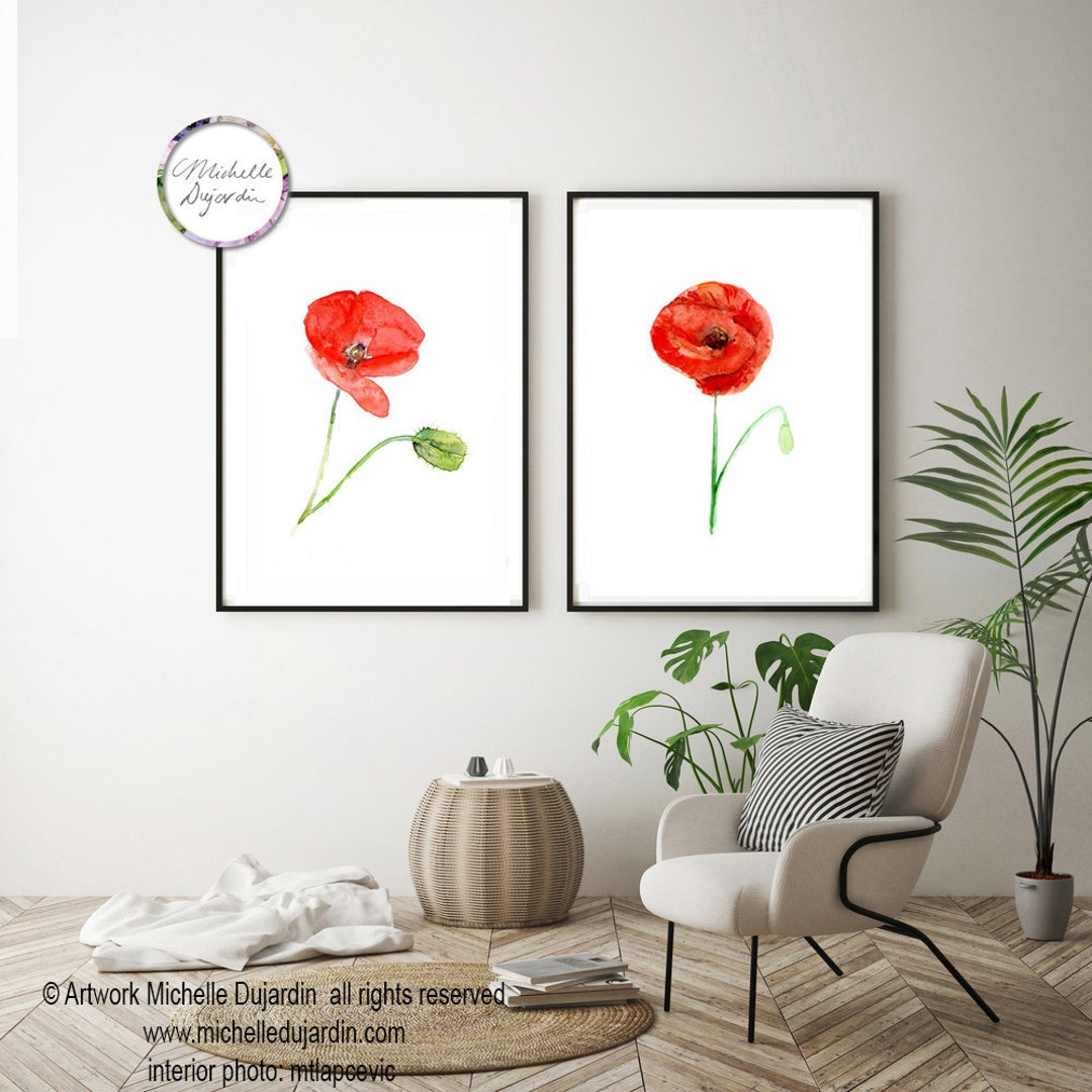 Red Poppy Wall Art, Red Flowers Watercolor Painting, Fine Art Prints ...